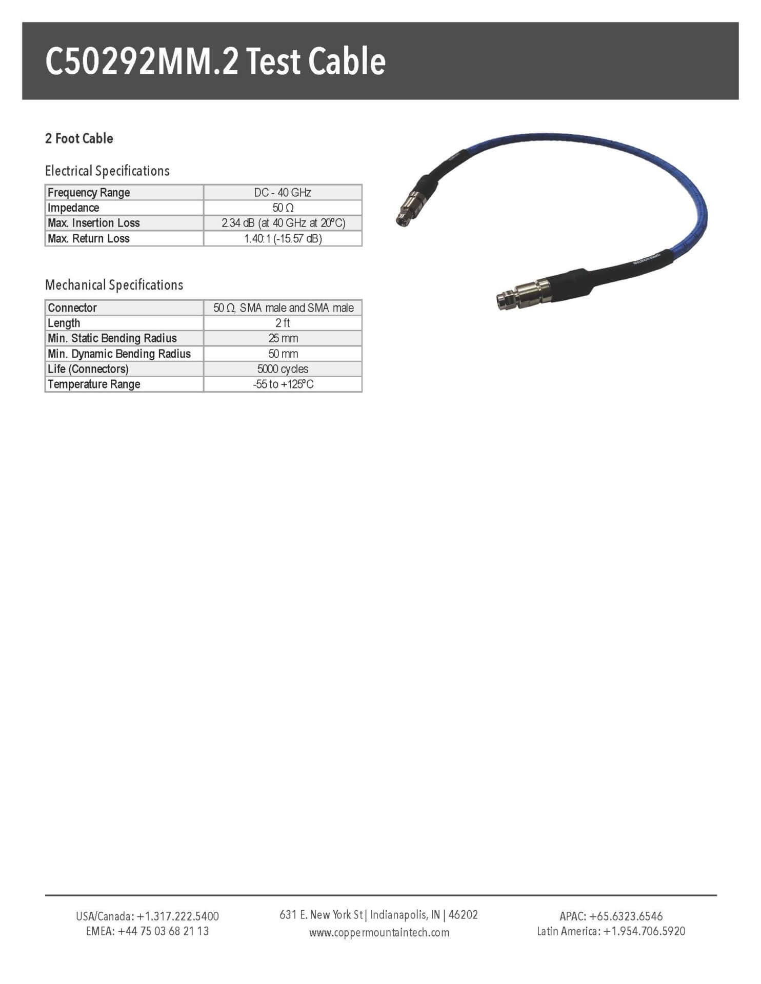 C50292MM Test Cable Data Sheet - DKM - Copper Mountain Technologies