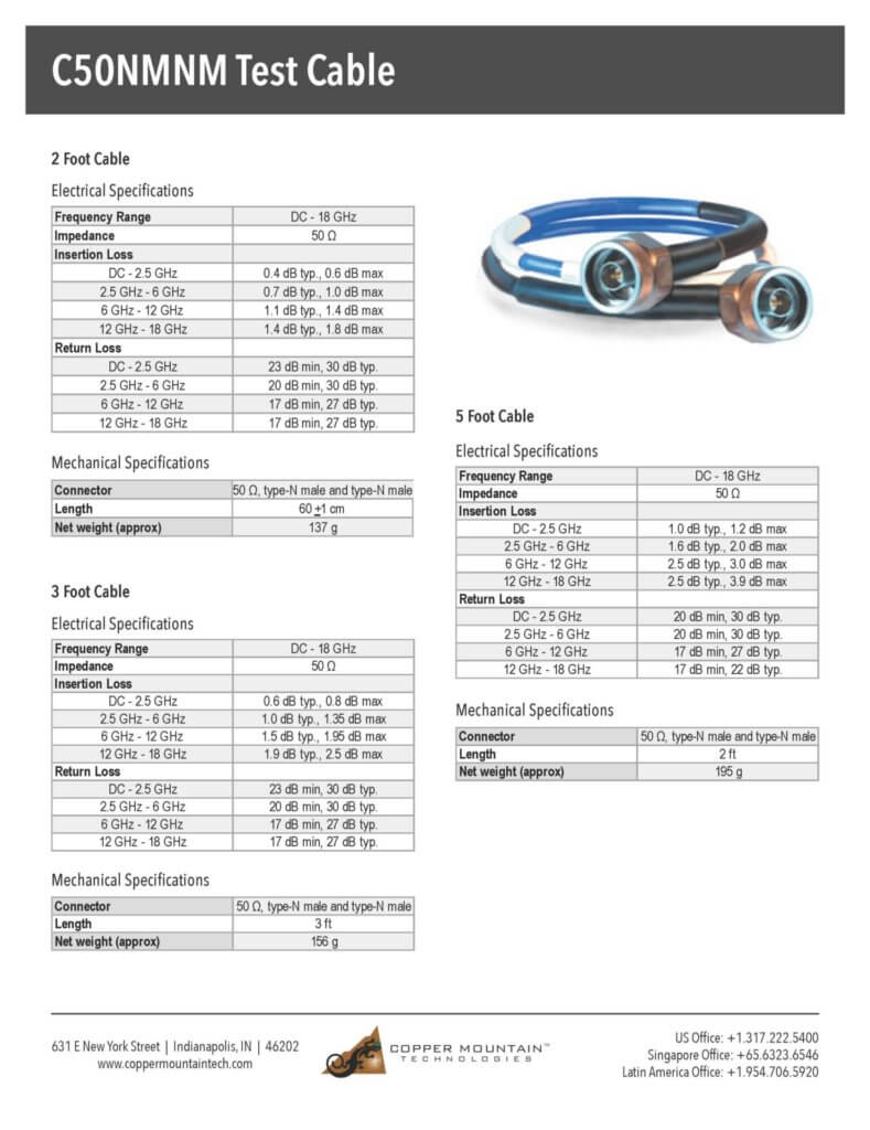C50NMNM Test Cable Data Sheet - DKM - Copper Mountain Technologies