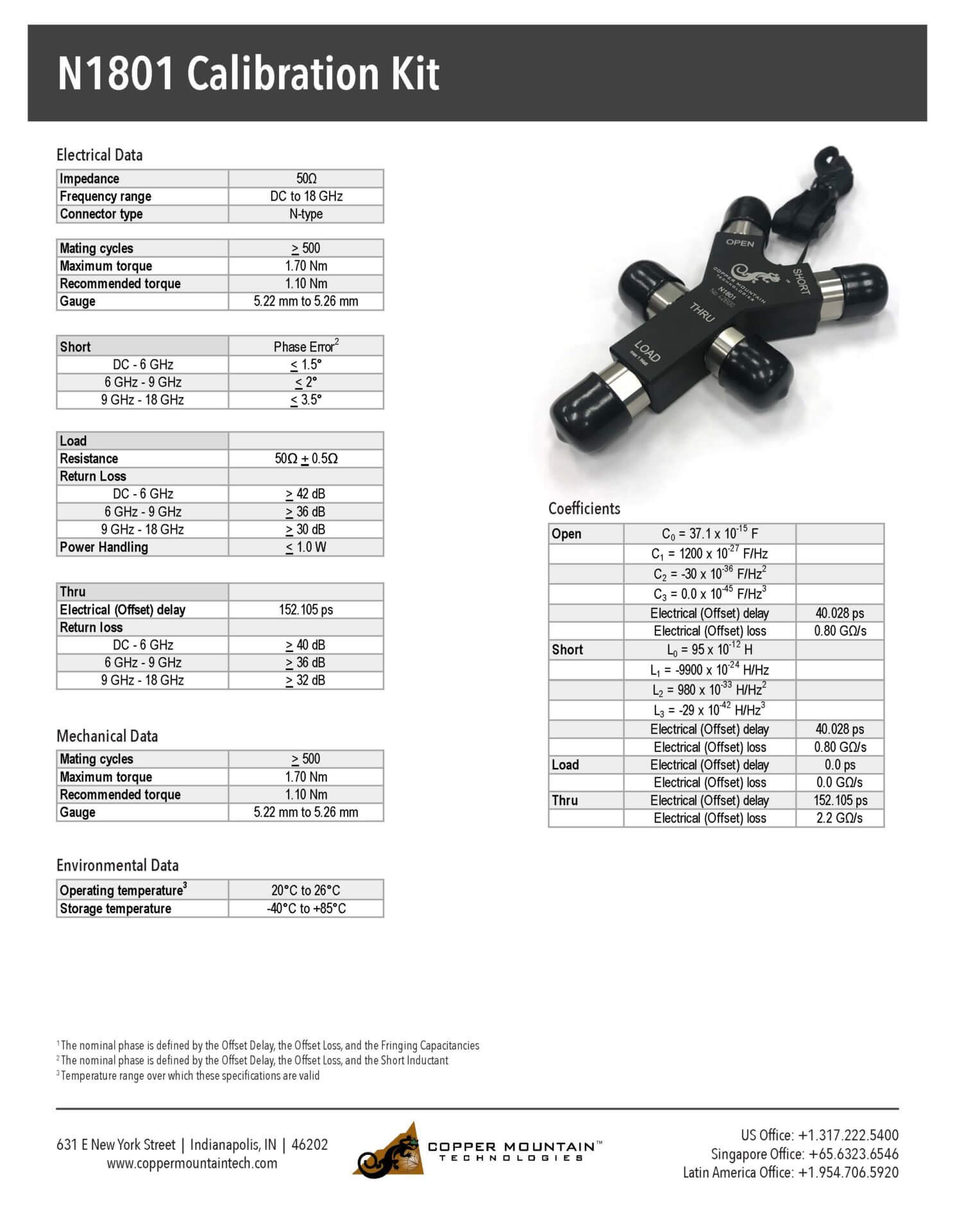 N1801 Calibration Kit Data Sheet - DKM - Copper Mountain Technologies
