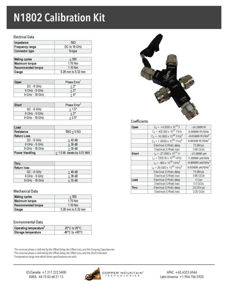 N1802 Calibration Kit Data Sheet - DKM - Copper Mountain Technologies
